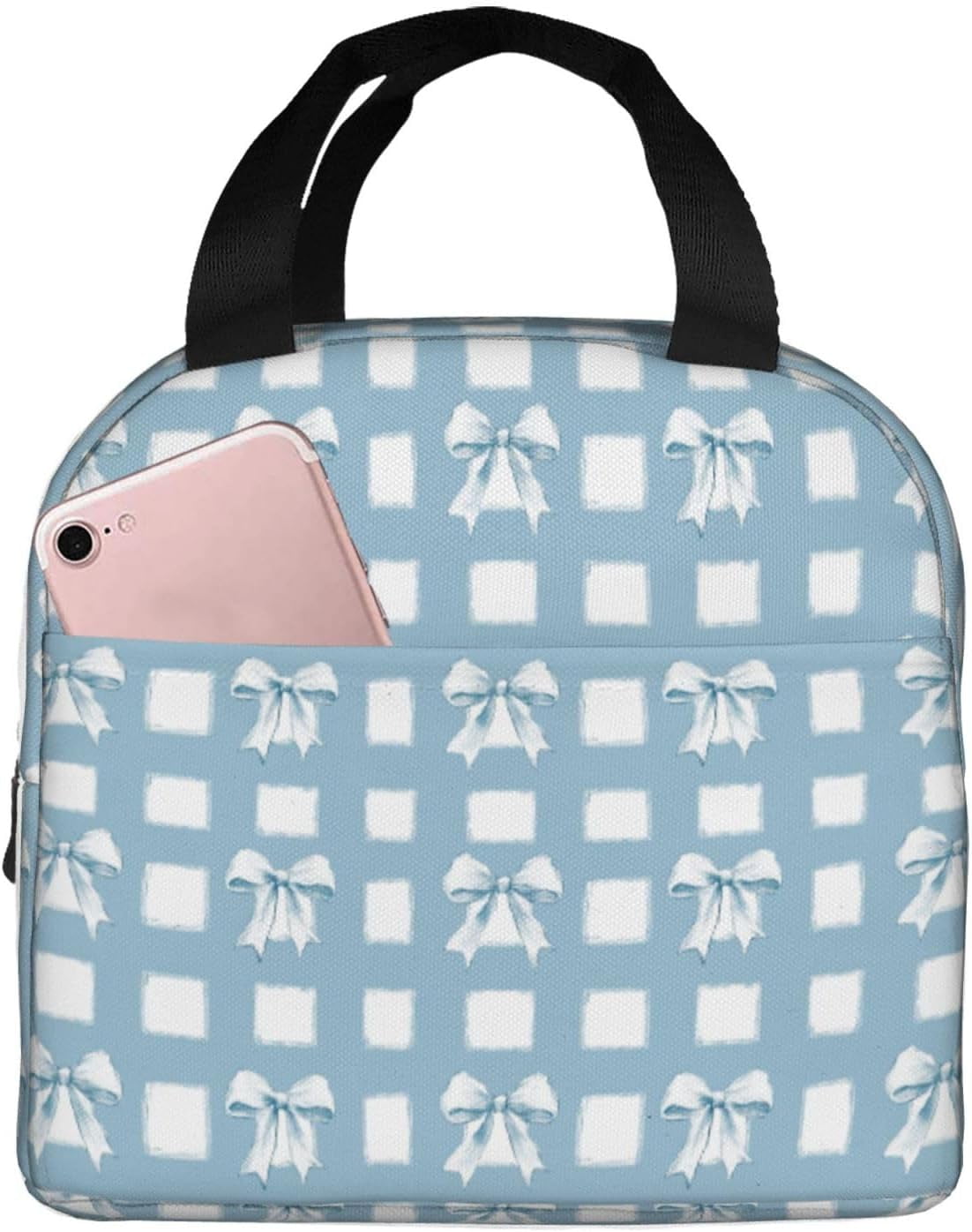 BESTKITTY Lun Bag Blue e Bows Insulated Lun Box Reusable Cooler Tote ...