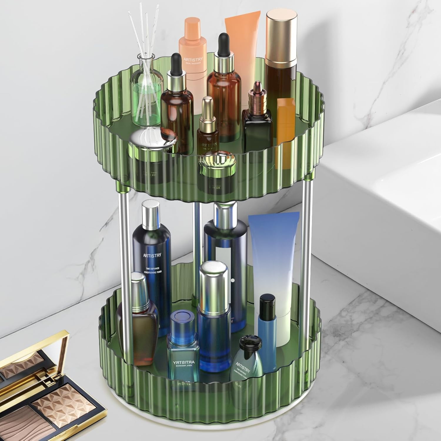 BESTKITTY Makeup Organizer,360° Rotating Makeup Organizer,2-Tier Round ...
