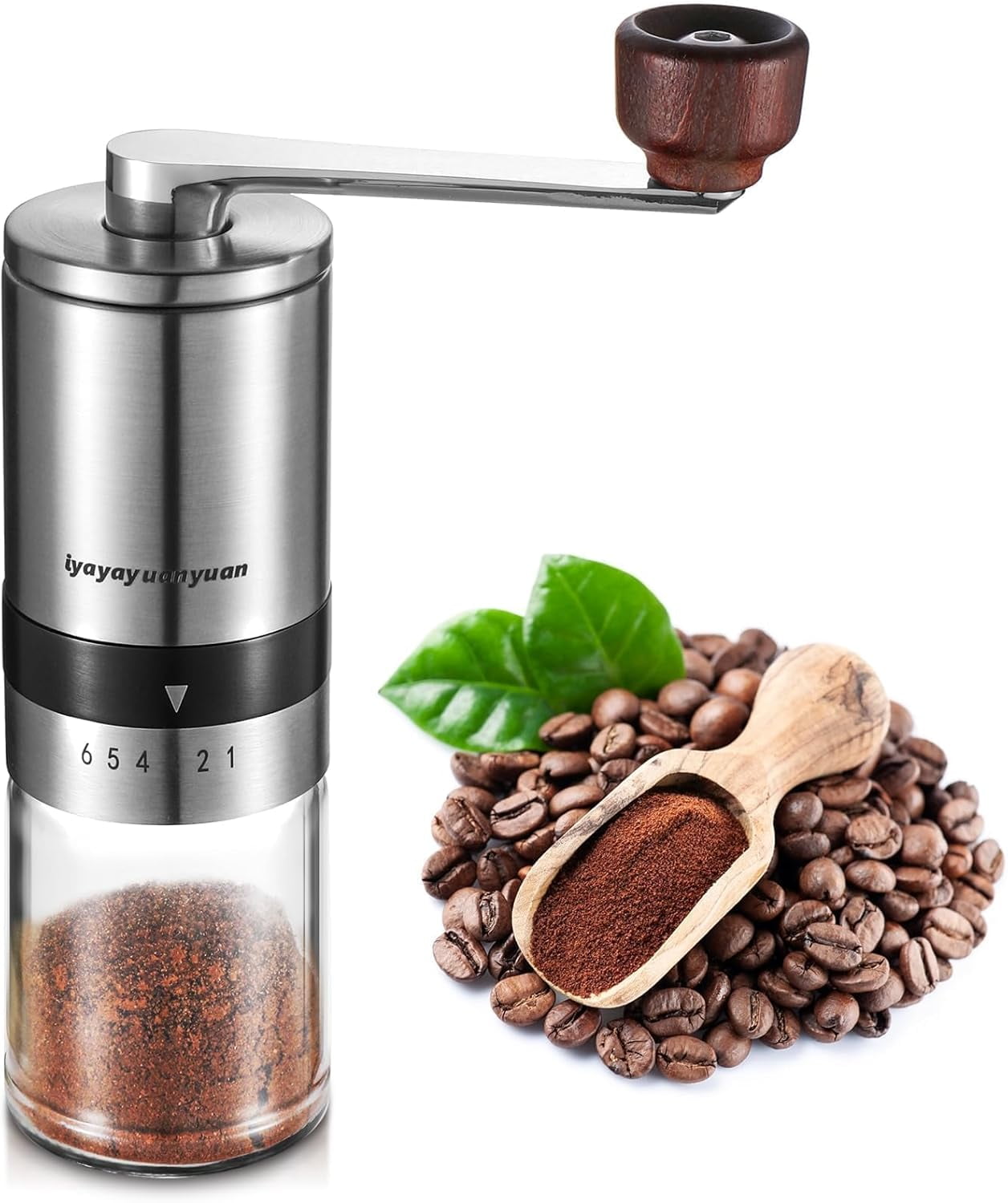 BESTKITTY Manual Coffee Grinder with Ce Burr | 6 Adjustable Coarsen Settings | Portable Hand ...