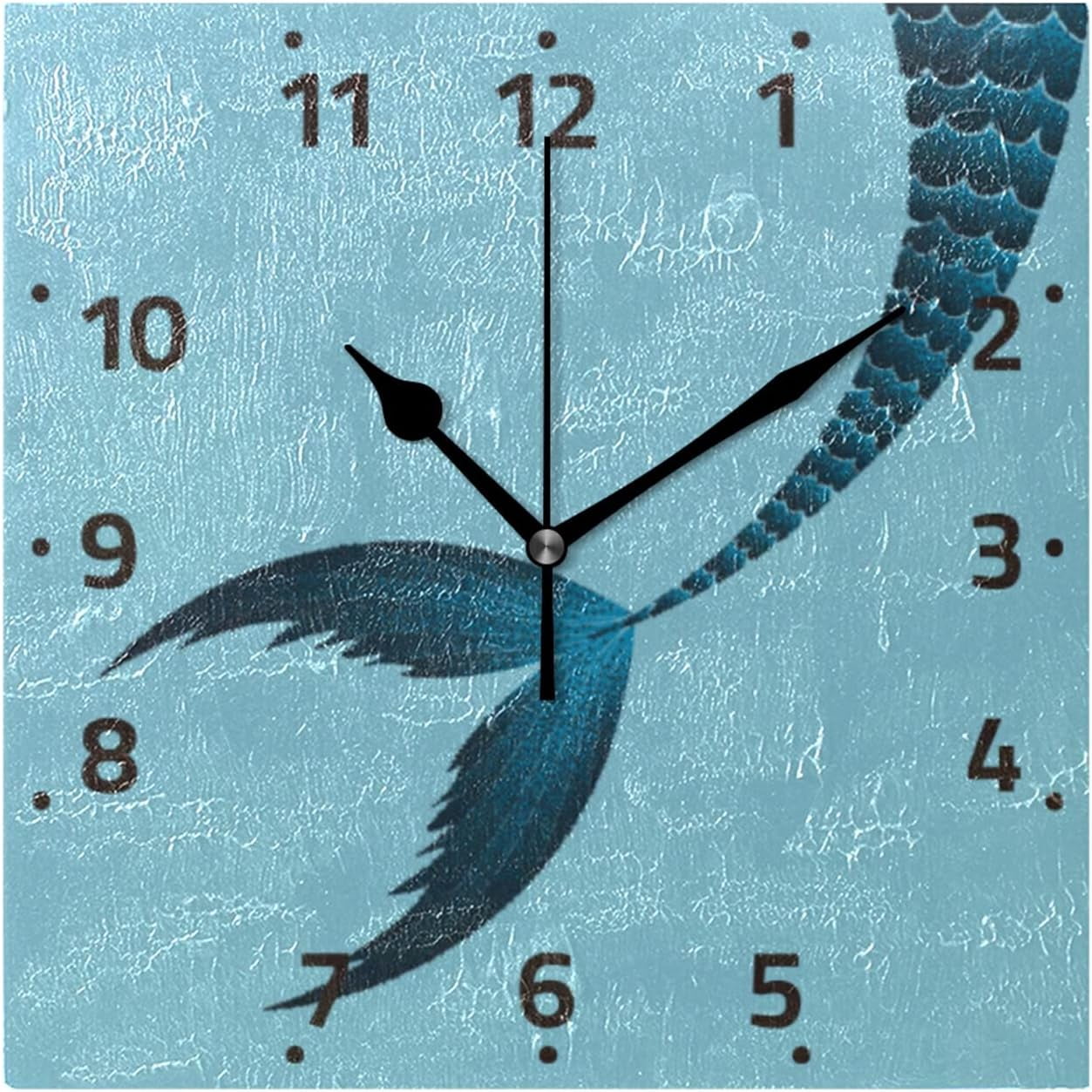 BESTKITTY Mermaid Tail Retro Stippled Wall Clock Square Silent Non ...