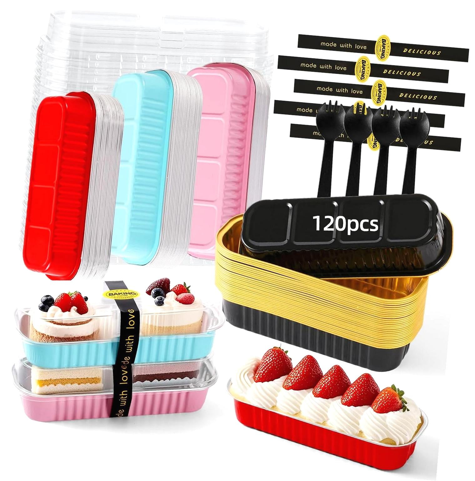 BESTKITTY Mini Loaf Pans with Lids and Spoons Sealing Sticker, 30/60 Pcs 6.8oz Disposable ...