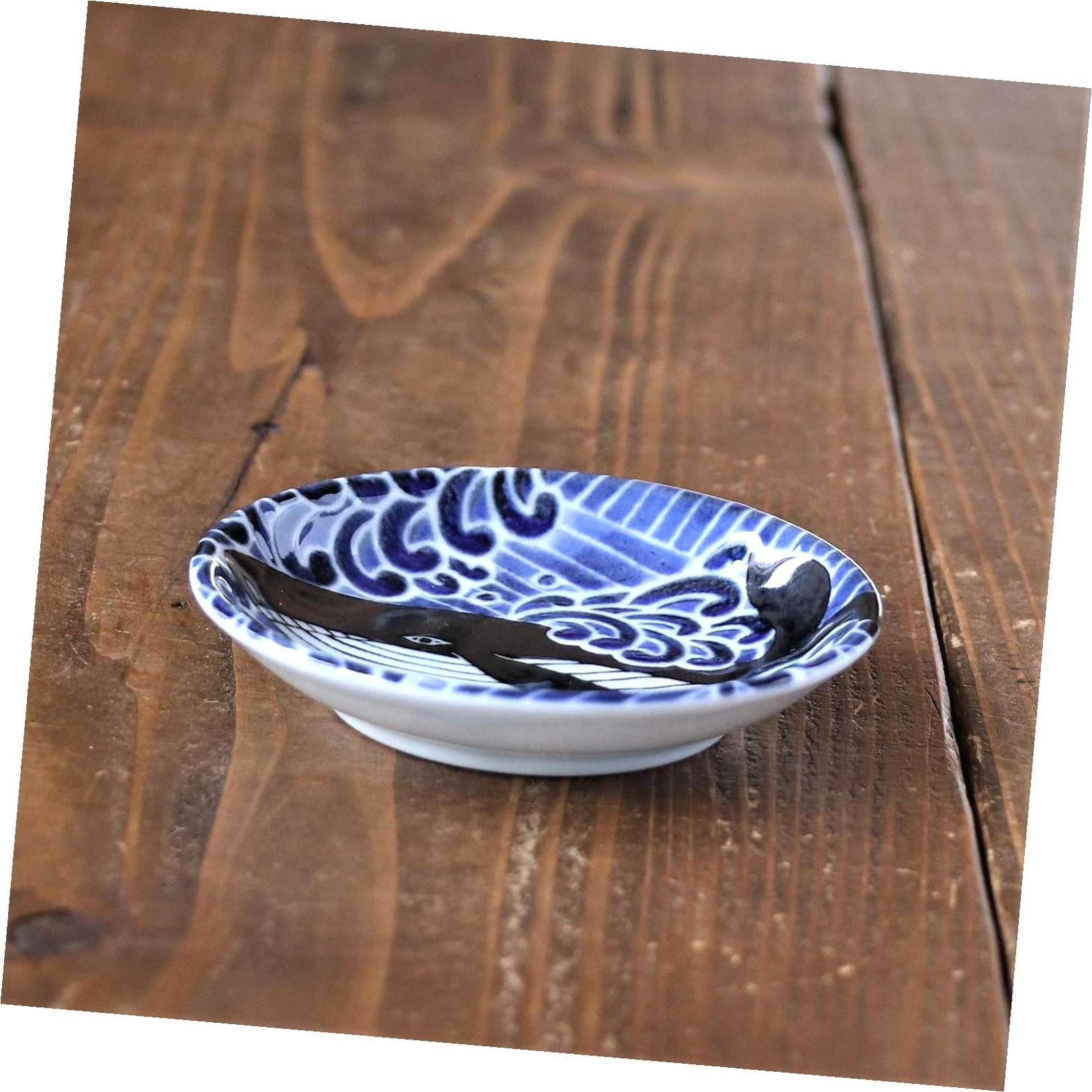 BESTKITTY Minoru Touki White Wave Whale Blue Ceramic Bowl Small φ4.72×H2.4in 5.64oz Crafted in ...