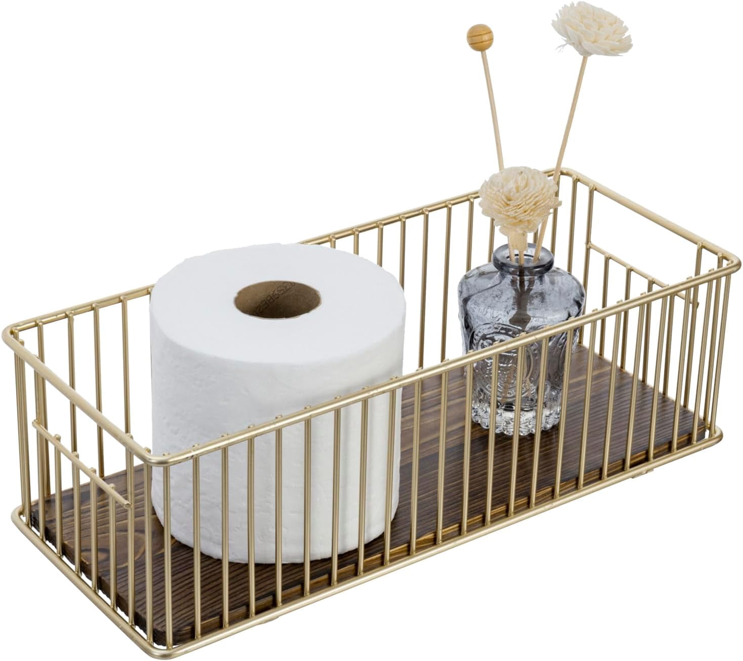 BESTKITTY Modern Brass-Tone Metal Wire Toilet Per Holder Basket with ...