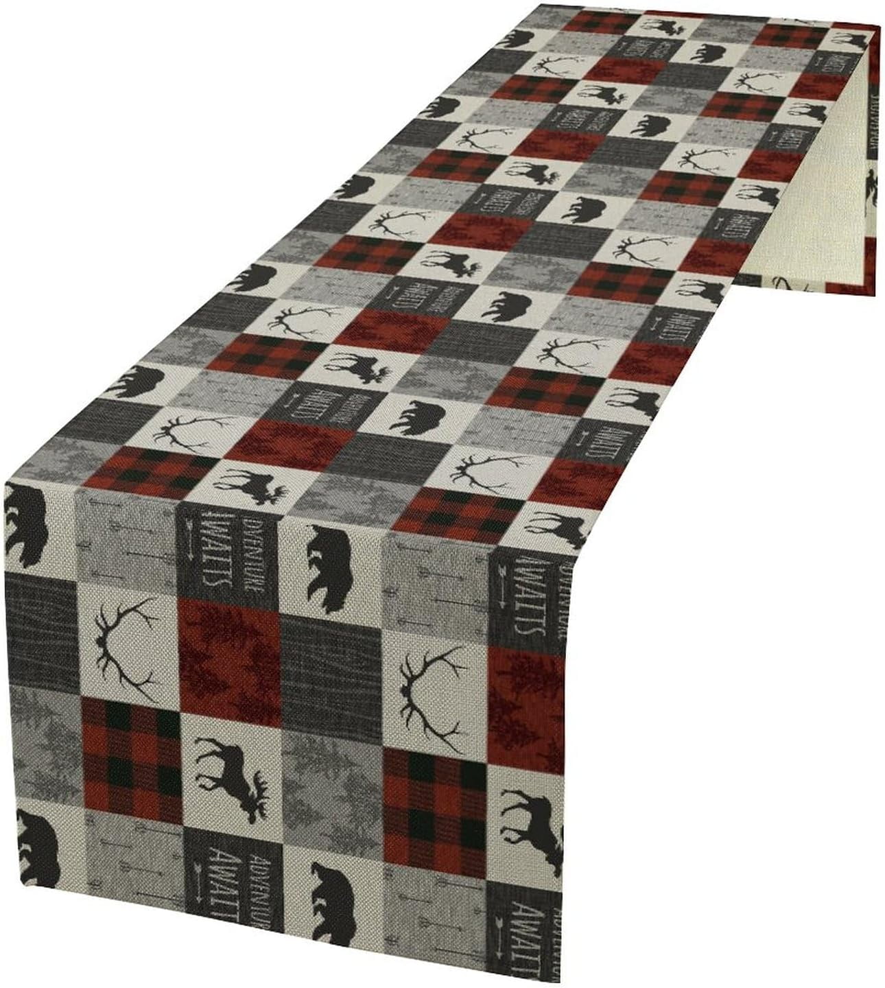 BESTKITTY Moose Bear Table Runner, Vintage Country Style Bla Red Deer s ...