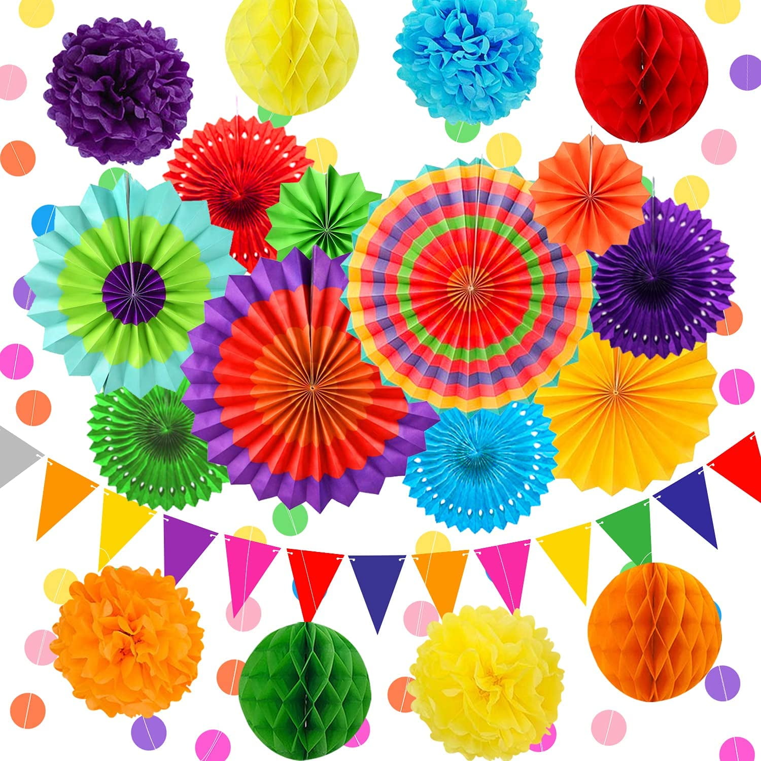 BESTKITTY Multi-Color Hanging Per Fans, Mexan Party Decoration,Pom Poms ...