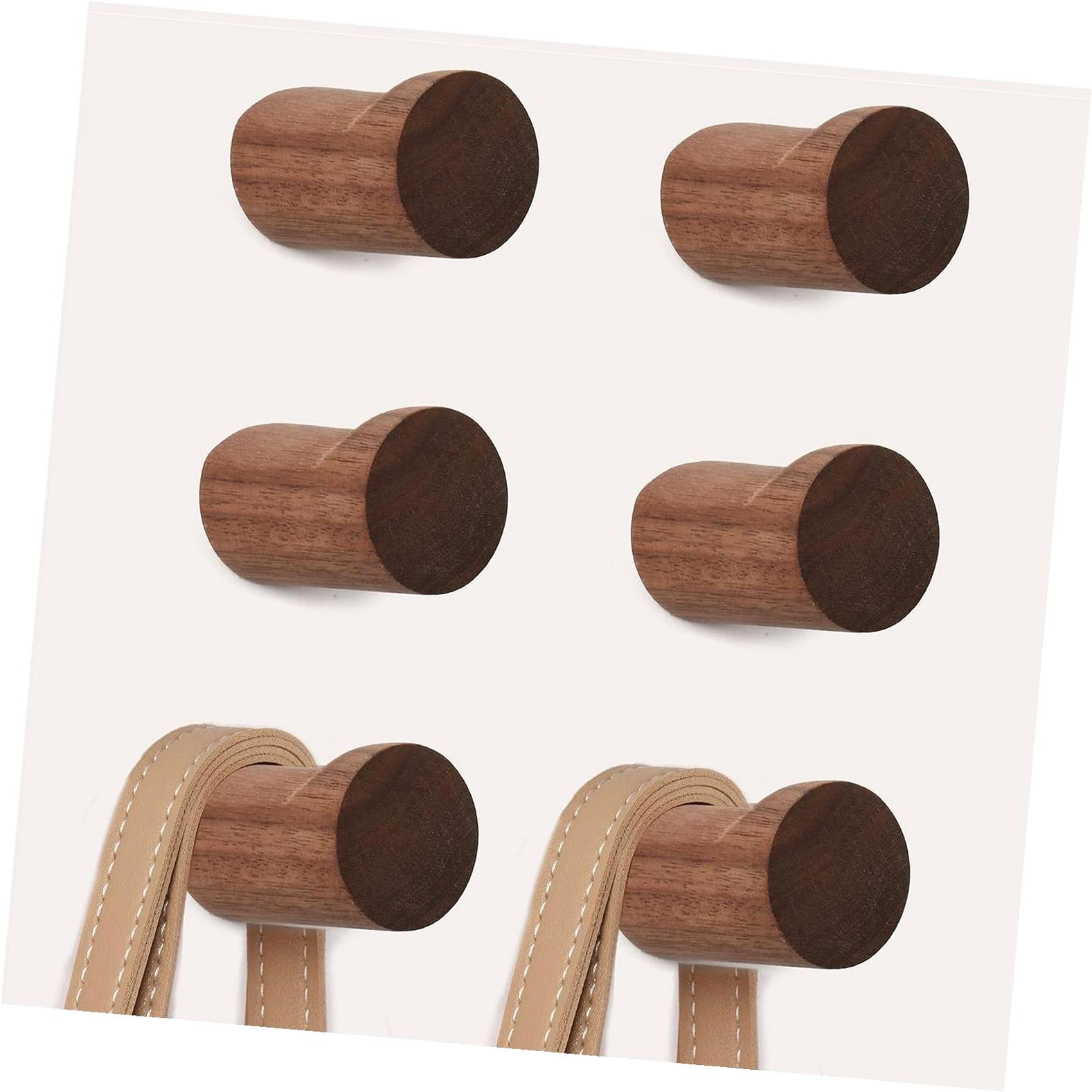 BESTKITTY Natural Wooden Wall Hooks,6 Pack Wall-Mounted Wood Coat Hooks ...