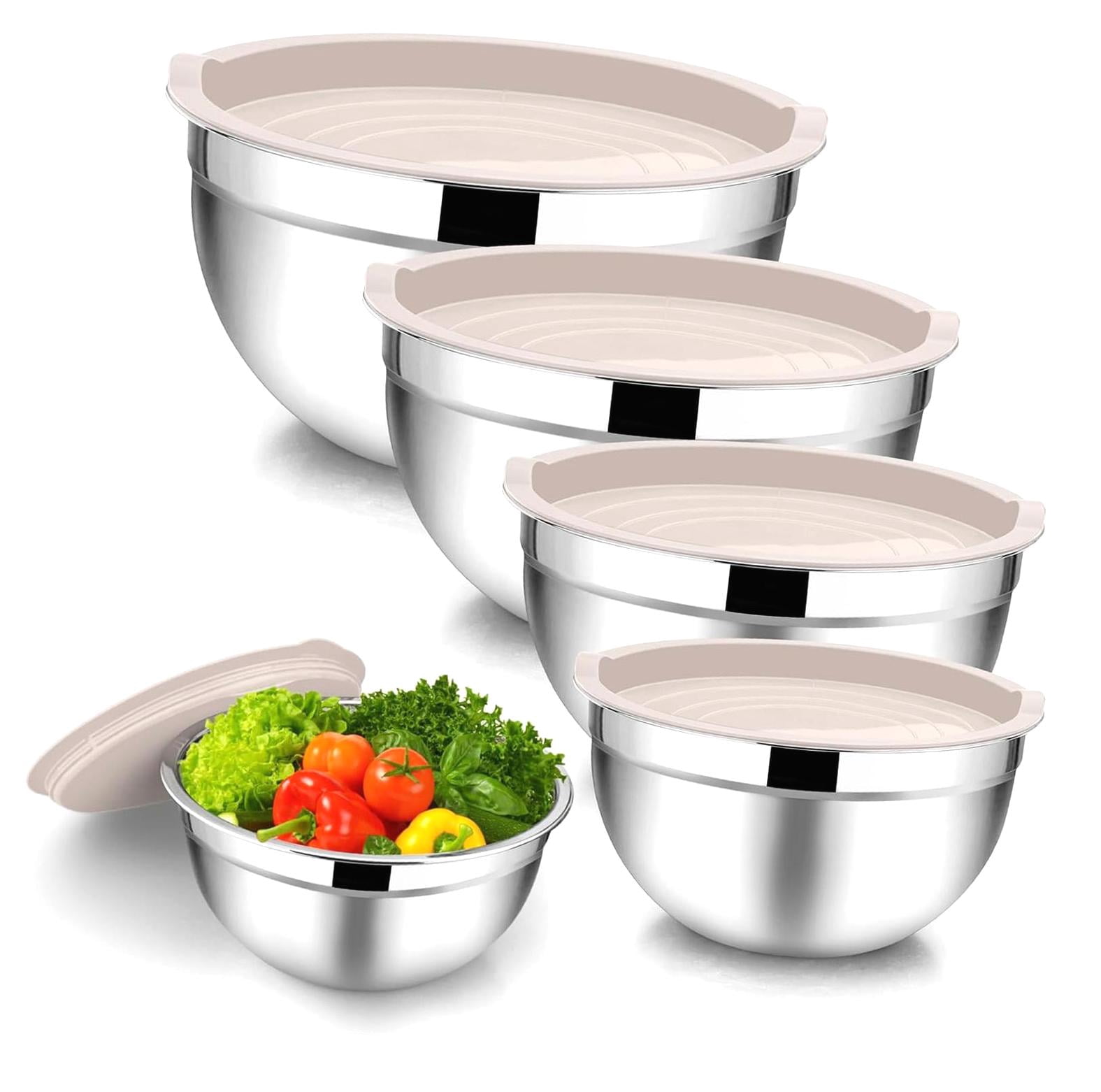 BESTKITTY Nesting Mixing Bowls with Covers, 5-Piece Stainless Steel Set ...