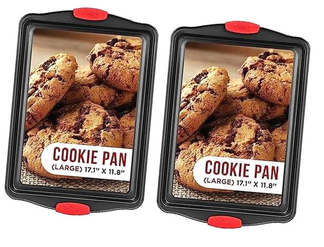 BESTKITTY Non-Stick Baking Sheet Set Carbon Steel Oven Tray with Red ...