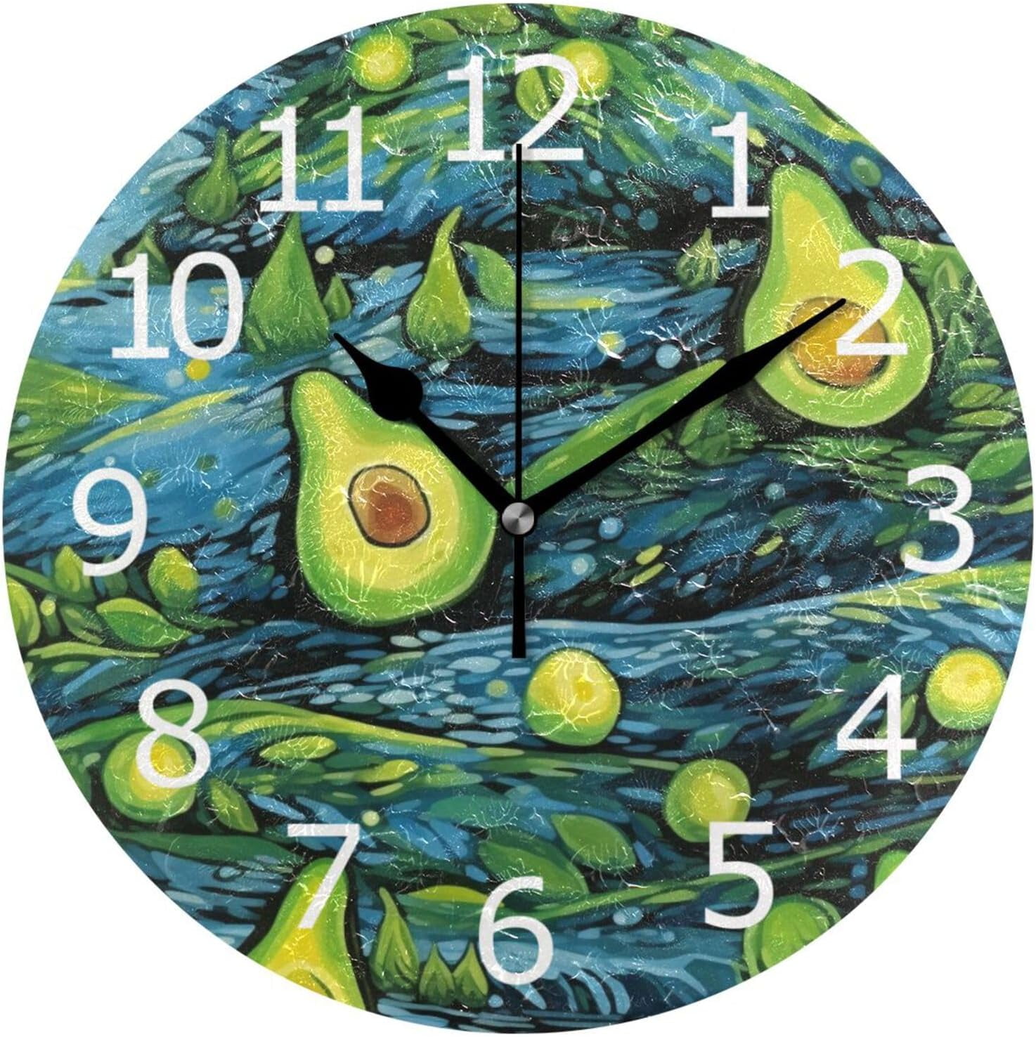BESTKITTY Non-Ticking Silent Round Wall Clock, Avocado Night Galaxy ...