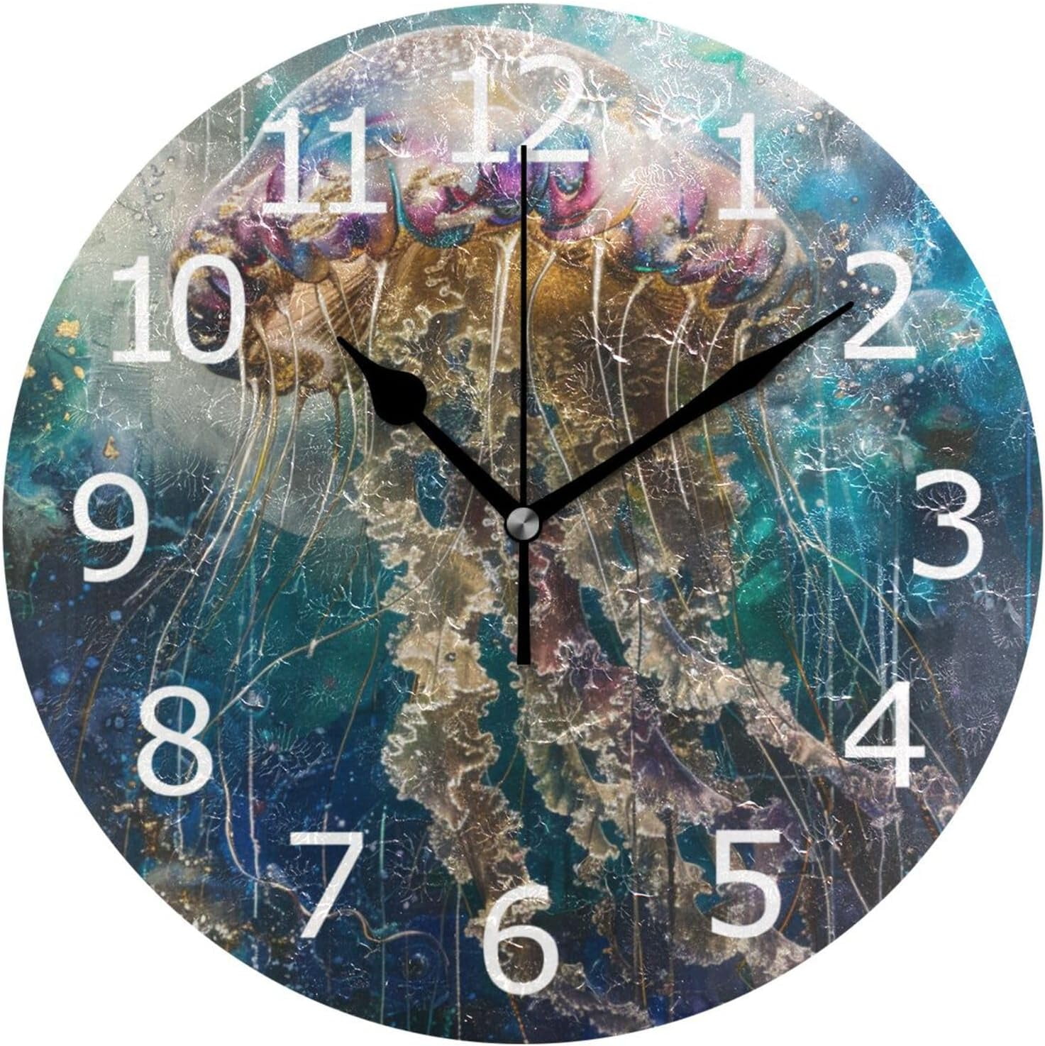 BESTKITTY Non-Ticking Silent Round Wall Clock, Jellyfish Sea Marine ...