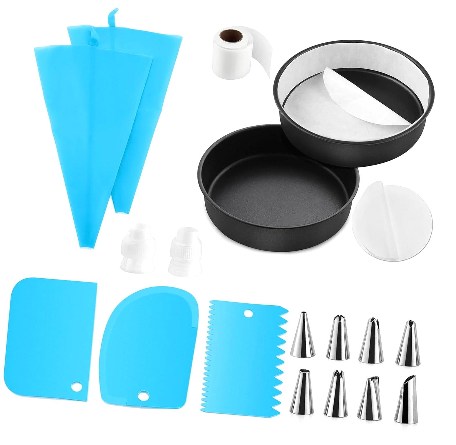 BESTKITTY Nonstick 8 Inch Cake Pans Set of 2 with Piping Bags and Tips ...