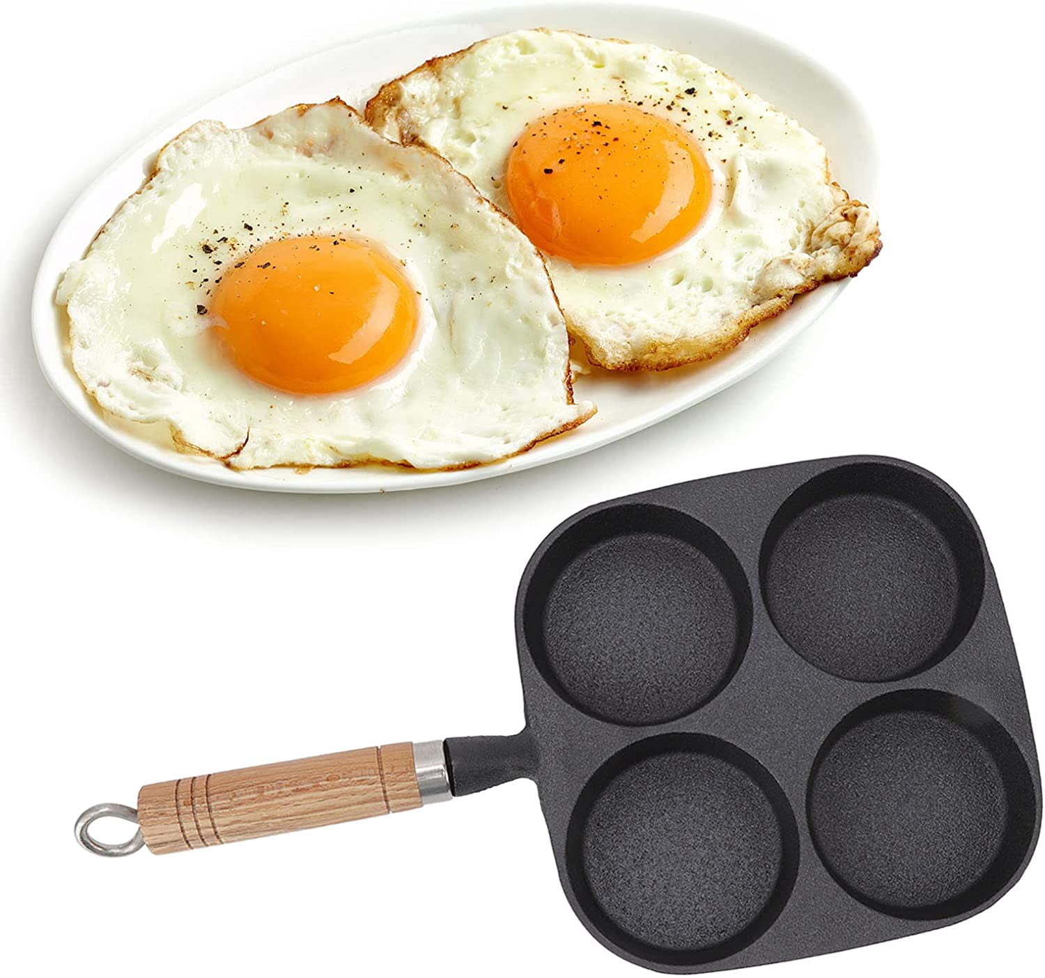 BESTKITTY Pan, Cast n Pan, Cast n 4 Cup Frying Pan with Wooden Handle ...