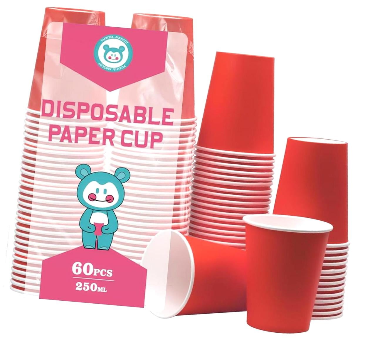 BESTKITTY Paper Cups, 60pcs Red Paper Cups for DIY, Weddings, Parties ...
