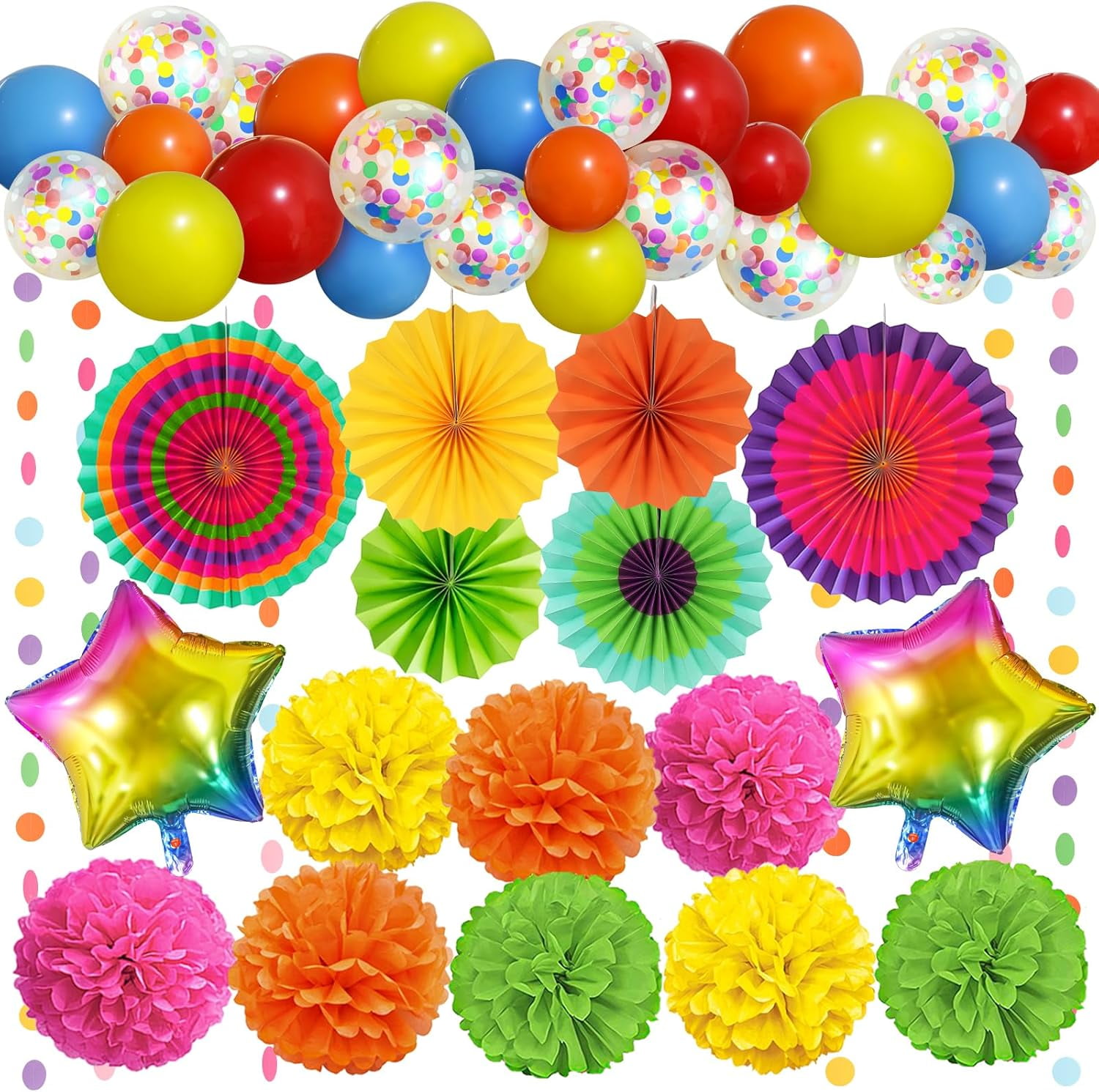 BESTKITTY Party Decorations, Multolored Rainbow Party Per Pom Pom Fan Balloon ps Badrop for ...