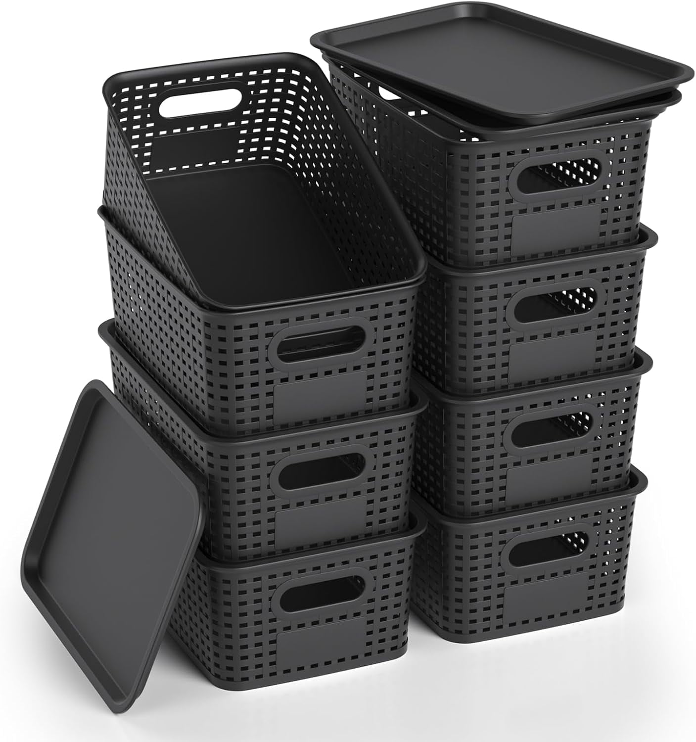 BESTKITTY Plast Storage Basket with Lid, Staable Small Box Bins for ...