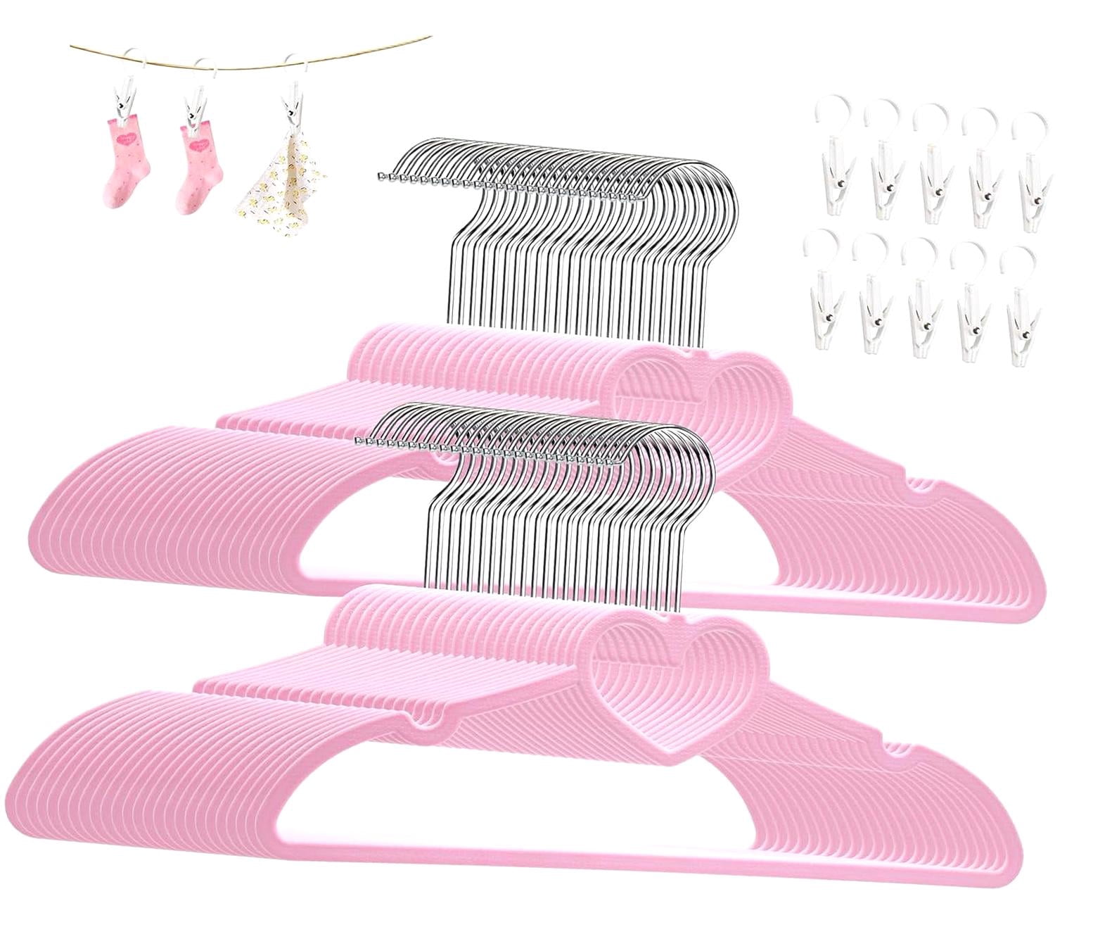 BESTKITTY Plastic Hangers 80 Pack, Pink Clothes Hanger with 10 Clips ...
