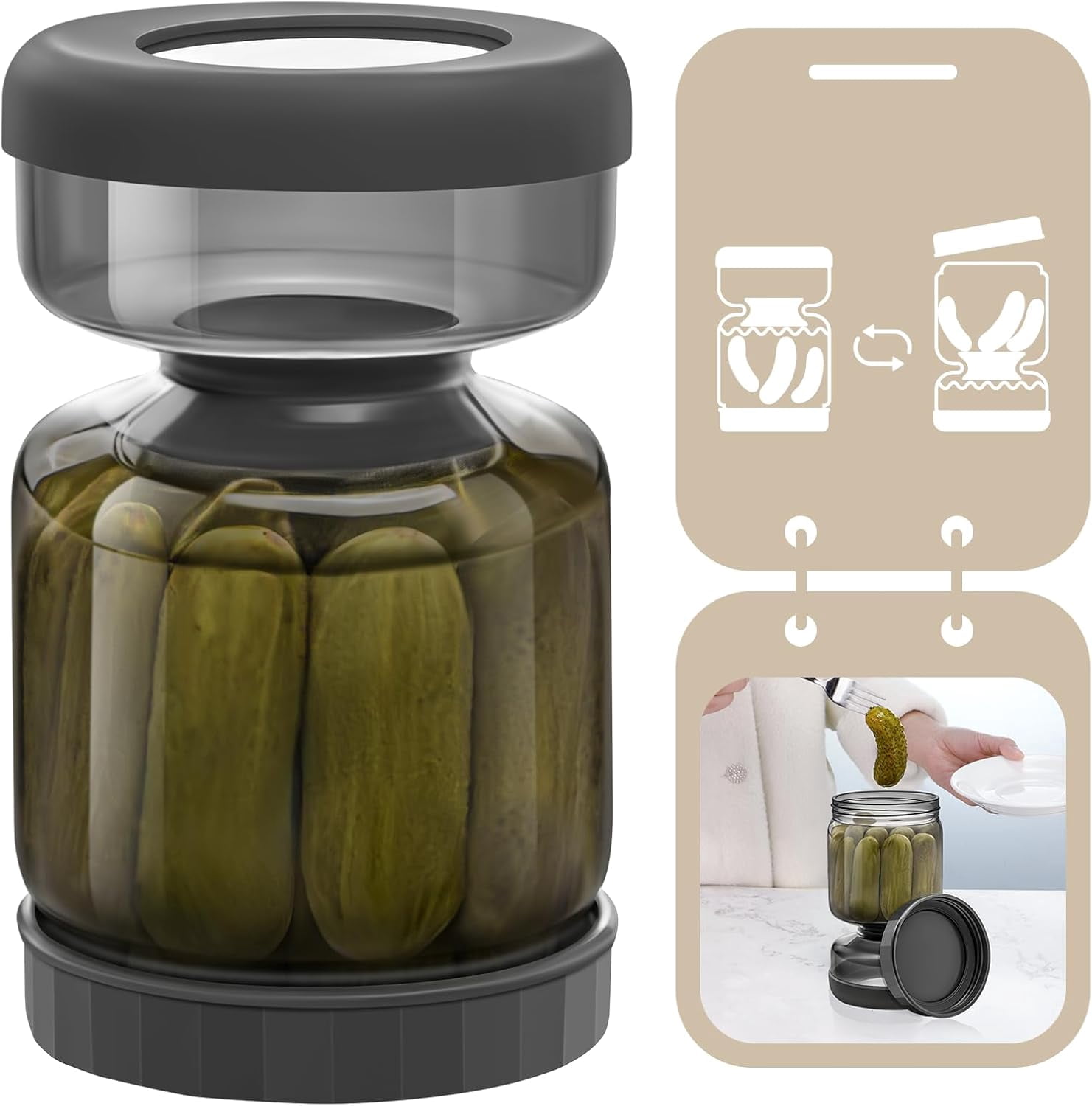 BESTKITTY Ple Jar with Strainer Flip, 34oz Ple Container with Strainer ...