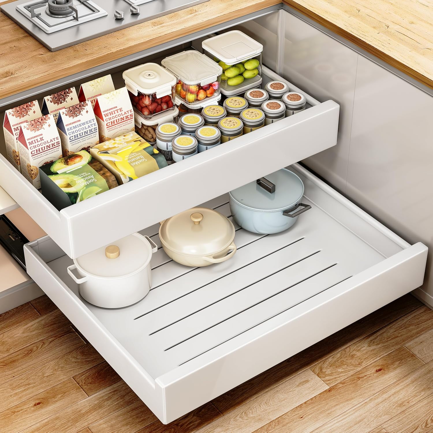 BESTKITTY Pull out Cabinet Organizer, 21"Deep, Slide out Drawers for en ...