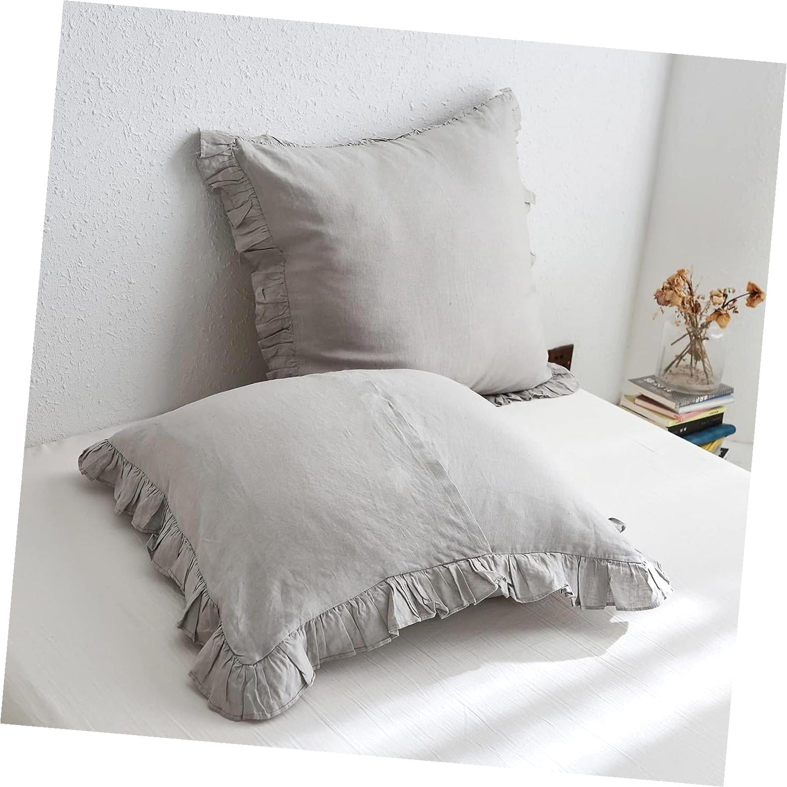 BESTKITTY Pure French Linen Euro Shams with Ruffles - 2-Piece Set - Pre ...
