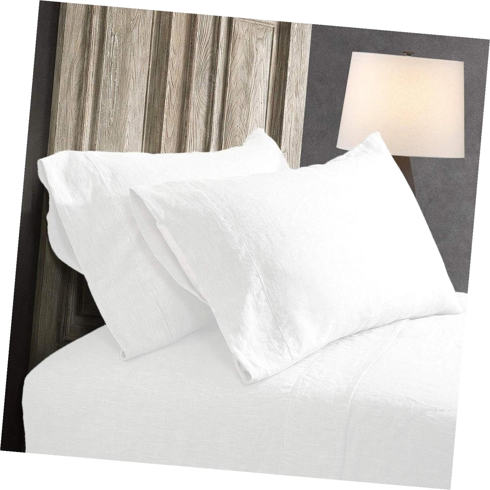 BESTKITTY Pure French Linen Hemstitch Lace Pillowcases - 2-Piece Set ...