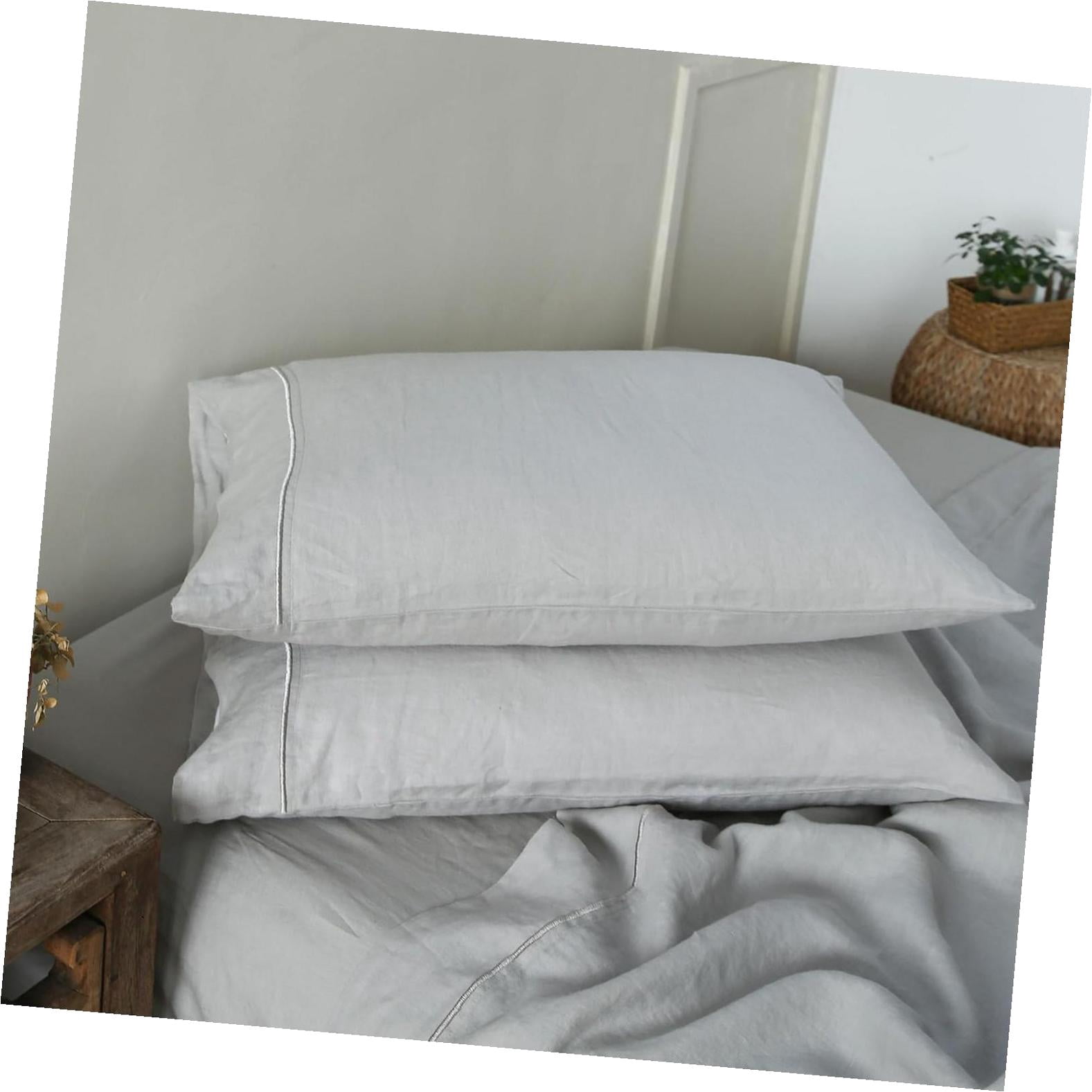 BESTKITTY Pure French Linen Pillowcases with Embroidery - 2-Piece Pack ...