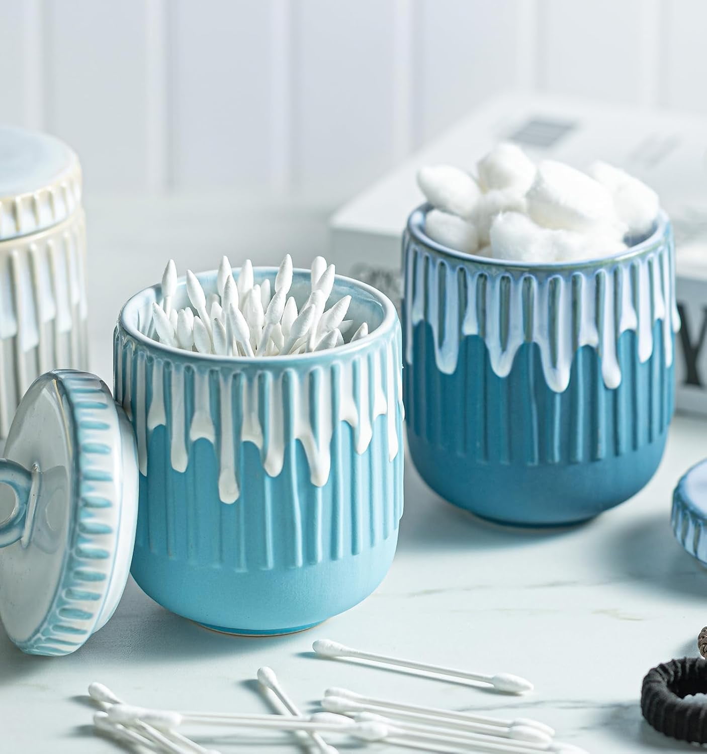 BESTKITTY Qtip Holder Dispenser Batoom Canisters with Lid, othecary Jar ...