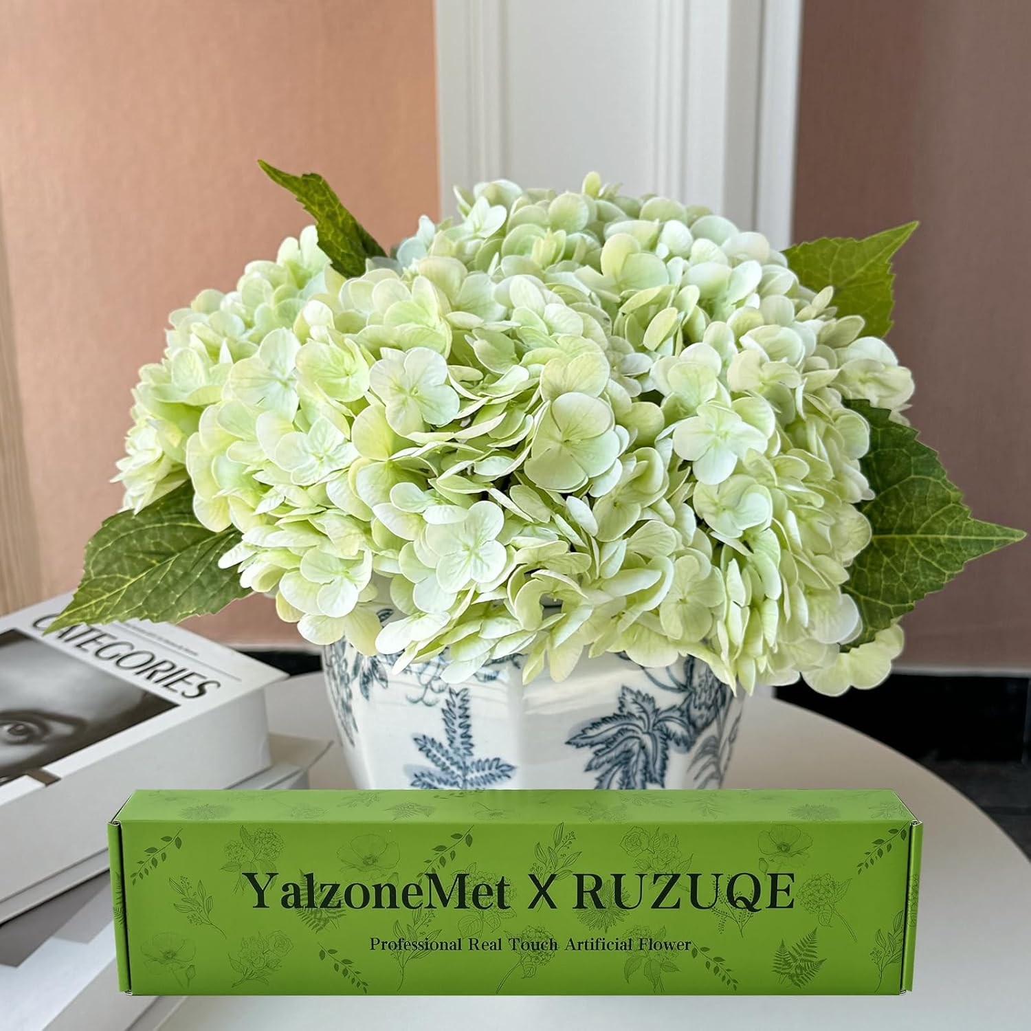 BESTKITTY RUZUQE 3 Pcs 21 in Artiial Light Green Hydrangea Natural Life ...