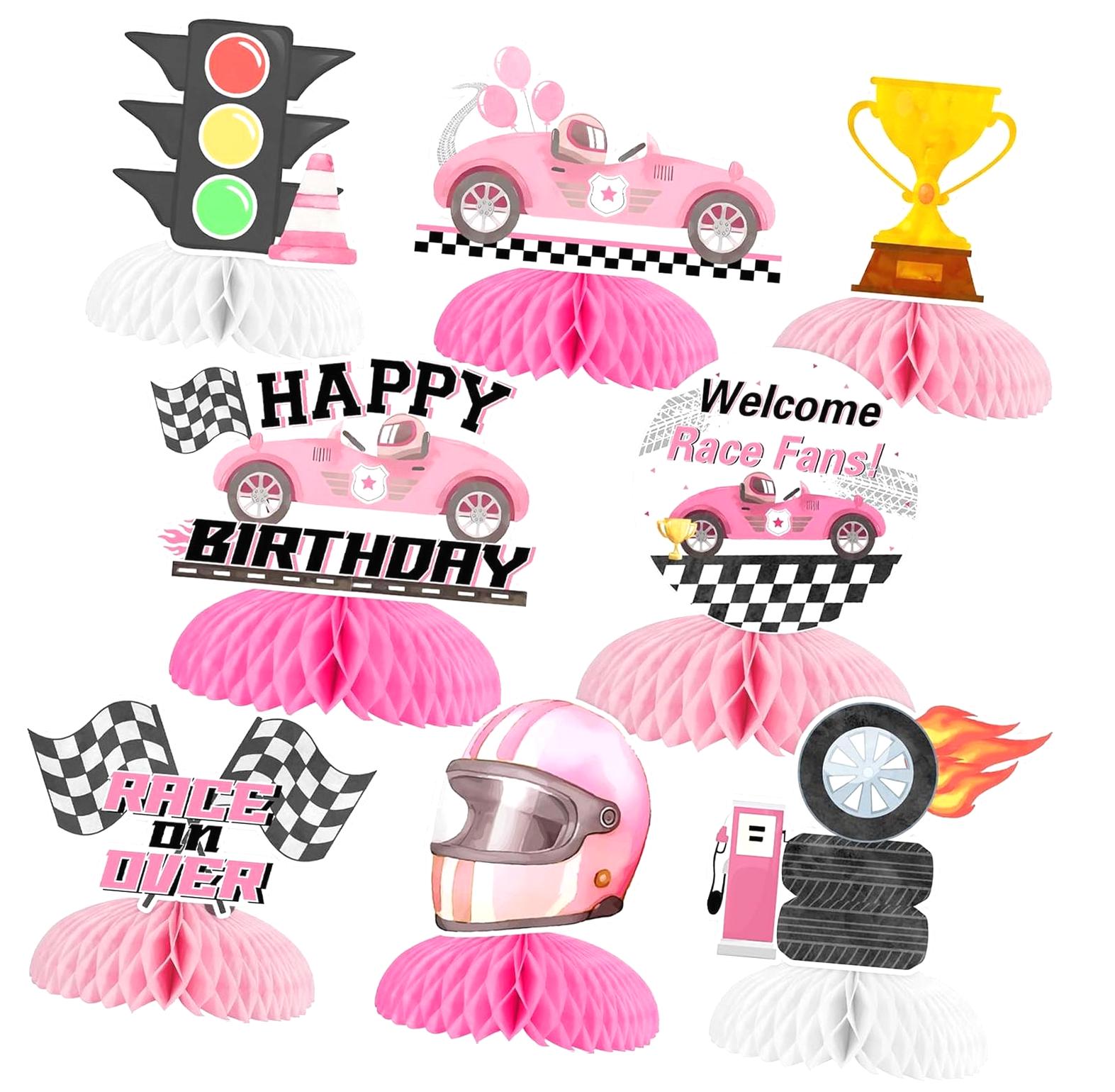 BESTKITTY Racing Car Birthday Party Decor for Girls - 8PCS Car ...