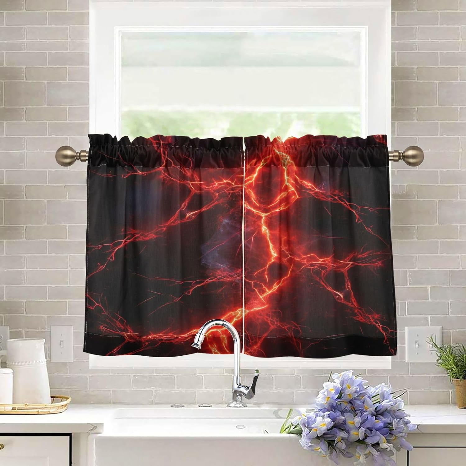 BESTKITTY Red Lightning Spark Kitchen Curtains 24 Inch Length Blackout ...