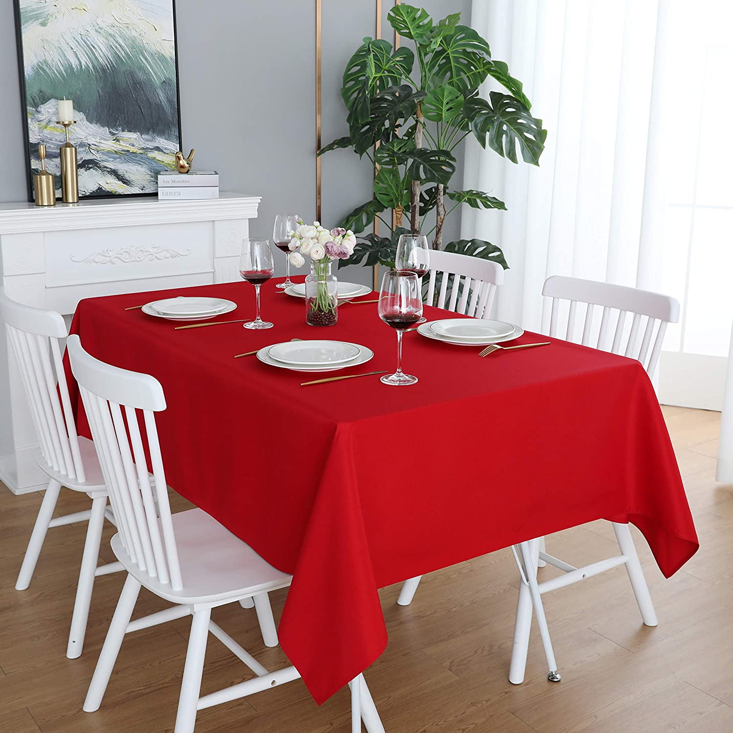 BESTKITTY Red Square Tablecloth 70 x 70 Wrinkle Free Waterof ester ...