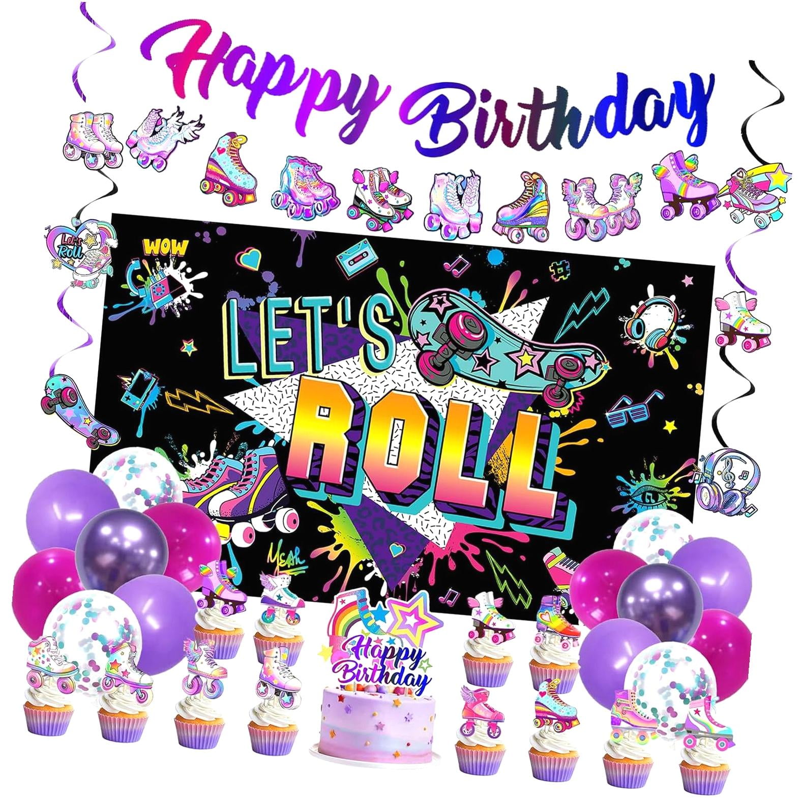 BESTKITTY Roller Skating Birthday Party Decor - Includes Let's Roll ...