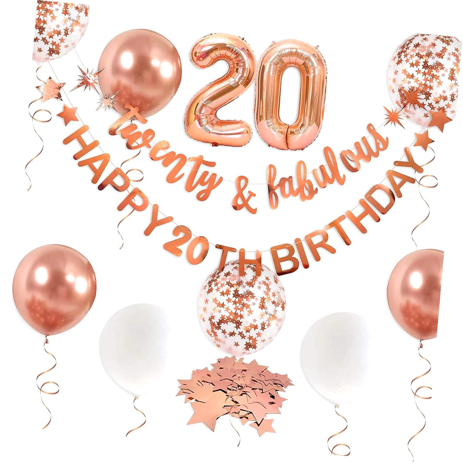 BESTKITTY Rose Twenty & Fabulous Happy 20th Birthday Banner Garland ...