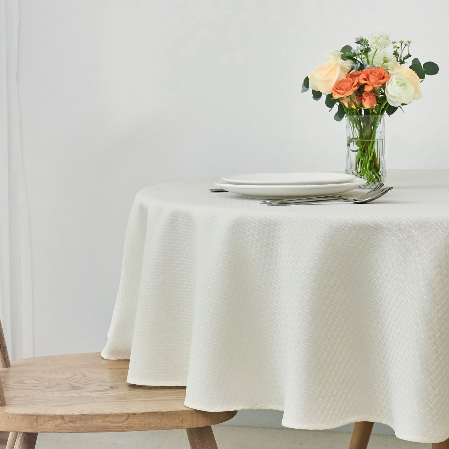BESTKITTY Round Weaved Texture Design Tablecloth Spill-of Wrinkle Free ...