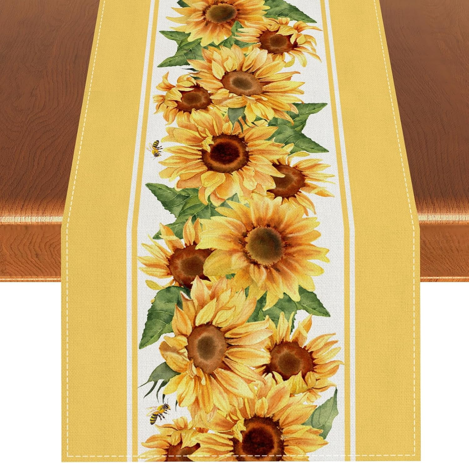 BESTKITTY Rvstty Linen Watercolor Sunflower Table Runner Sp Flower ...