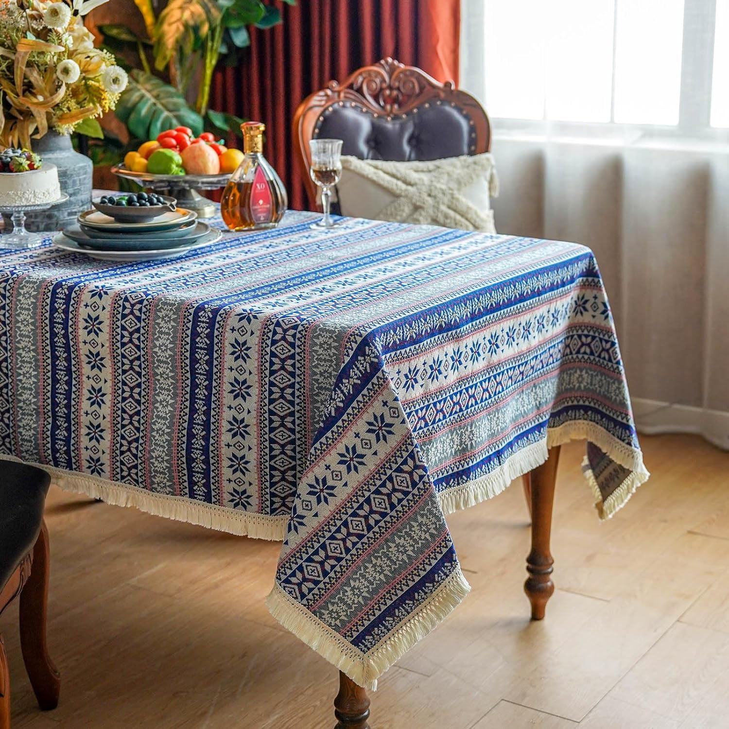 BESTKITTY SUT Cn Linen Tablecloth with Exquisite Floral Lace Tassel ...