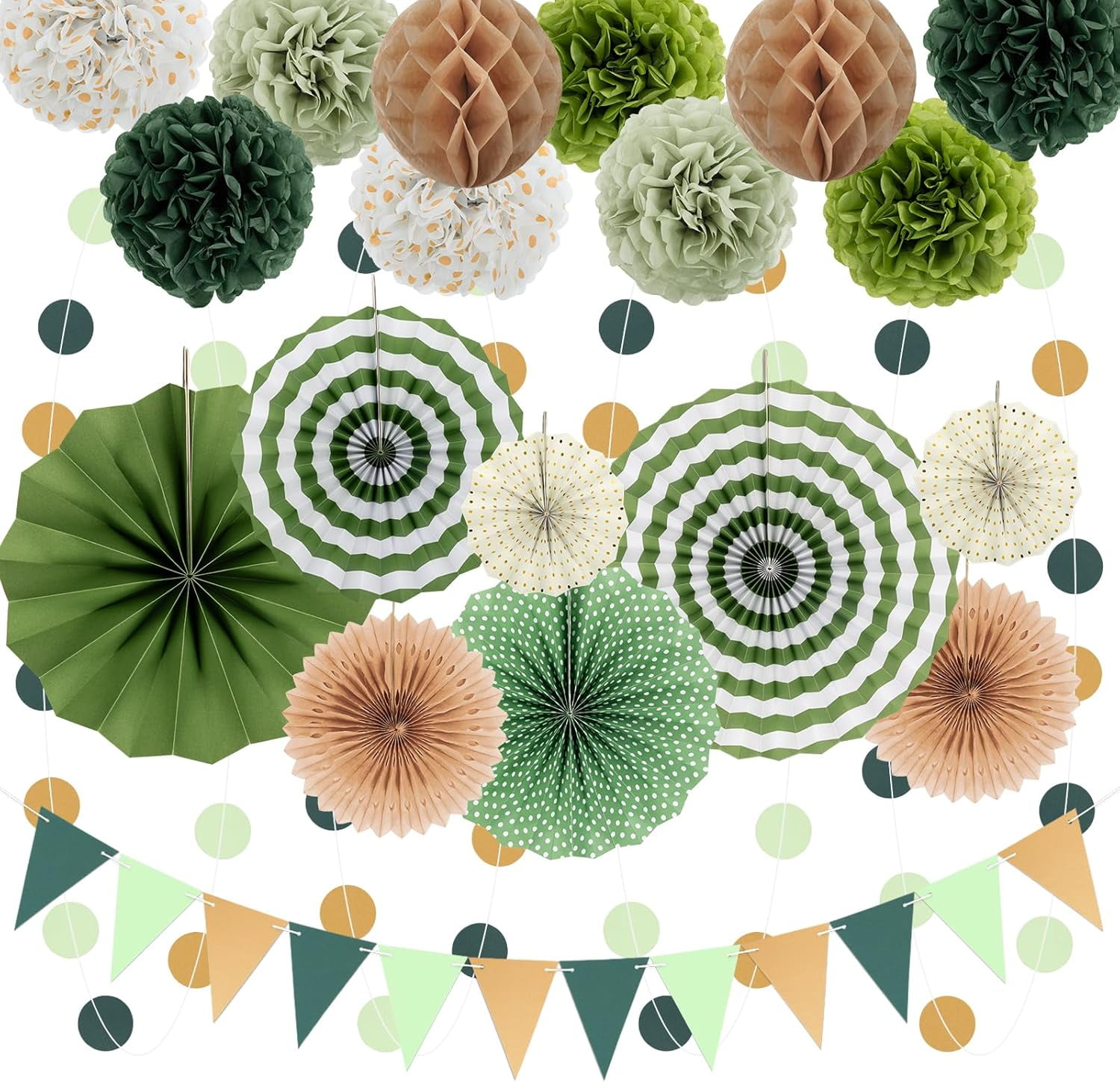 BESTKITTY Sage Green Party Decoration,23Pcs Hanging Per Fans,Pom Poms ...