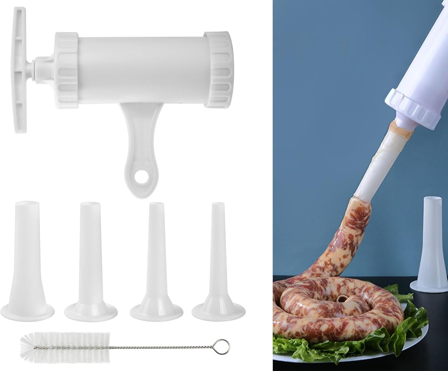 BESTKITTY Sausage Stuffer Manual Sausage Maker with 4 Sizes Funnel ...