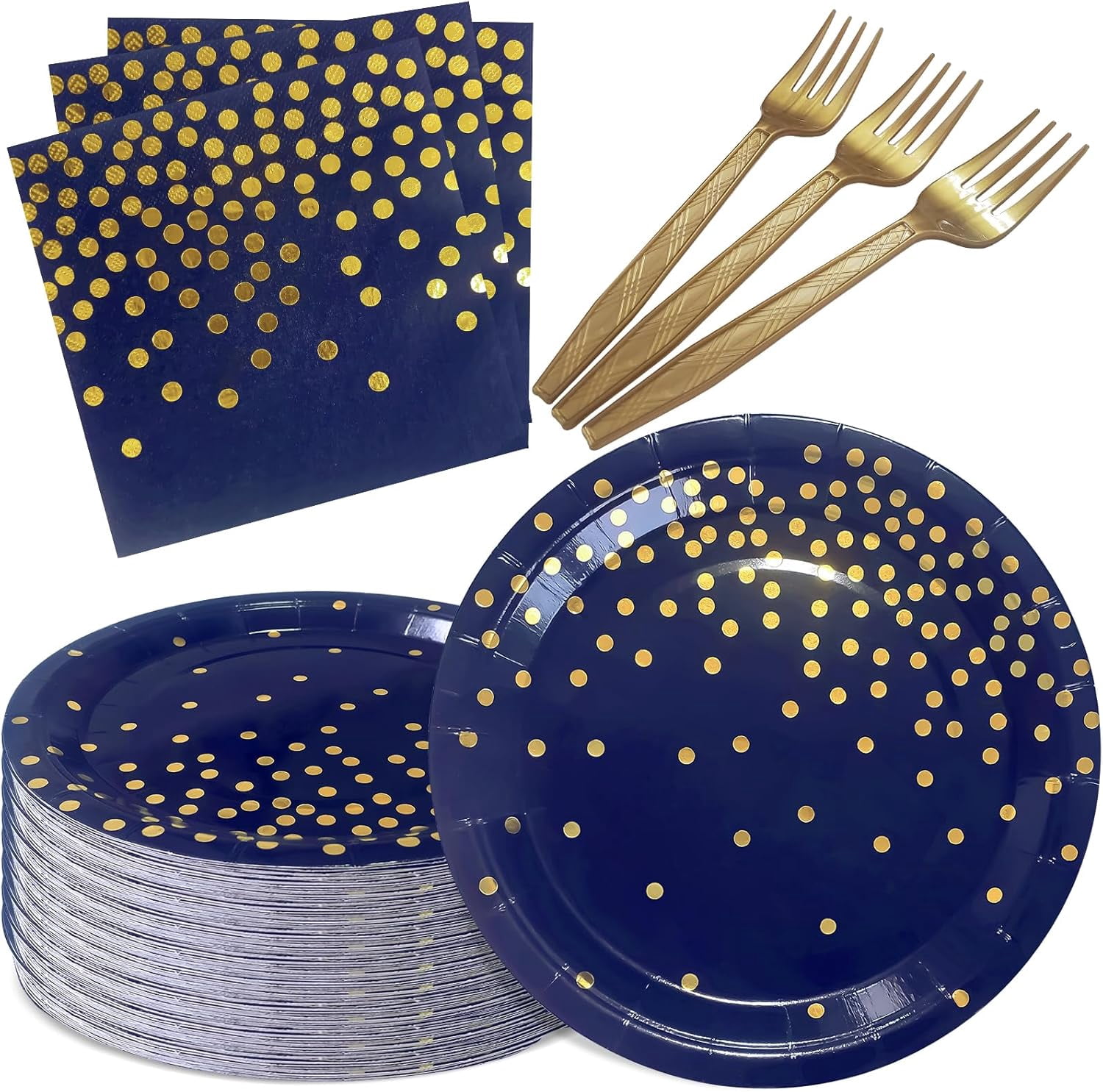 BESTKITTY Serve 35 Guests Navy Blue and Gold Party Supplies,7 In Blue ...