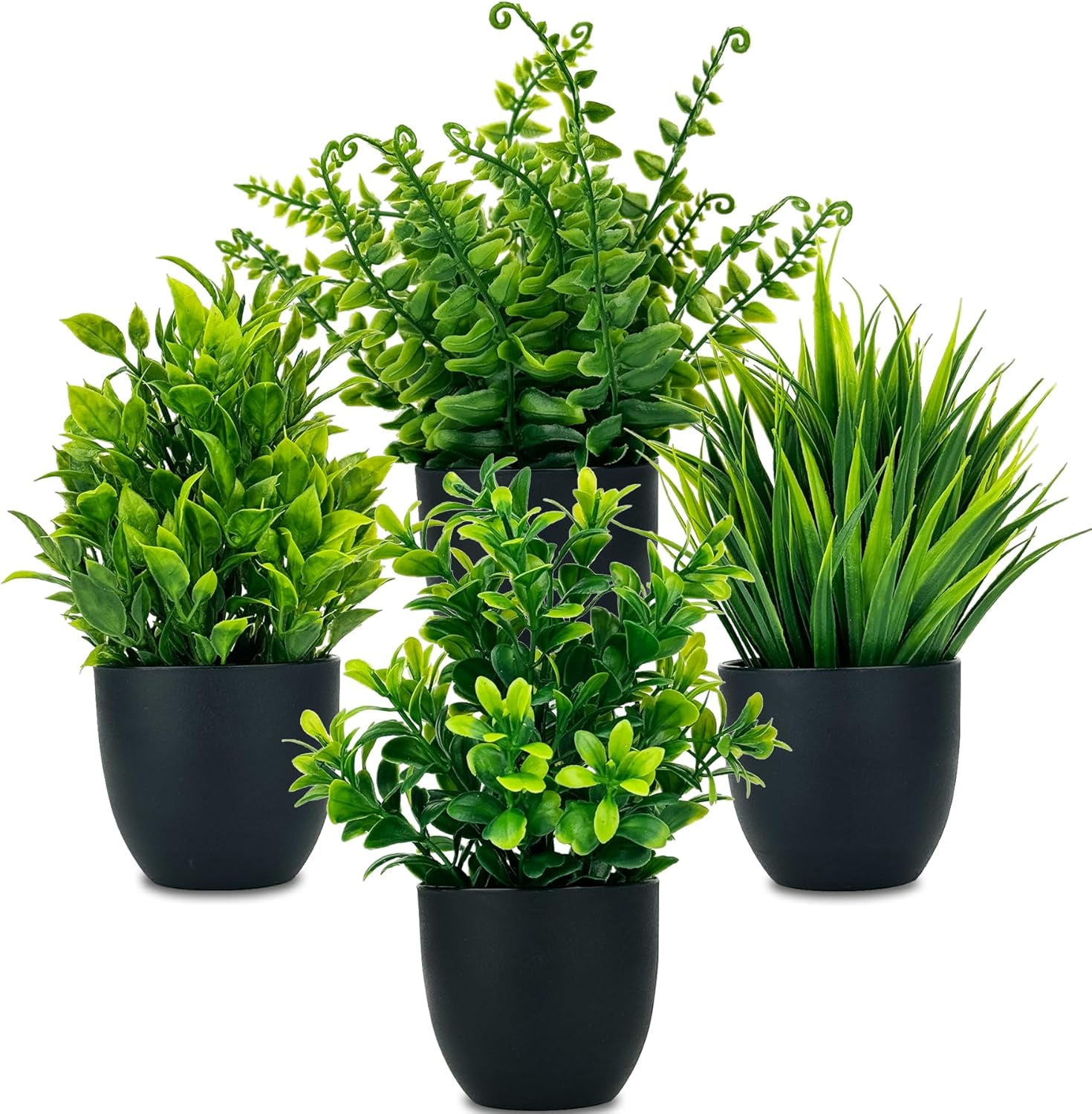 BESTKITTY Set of 4 Fake Plants 7\u201d Small Potted Plants Artiial ...