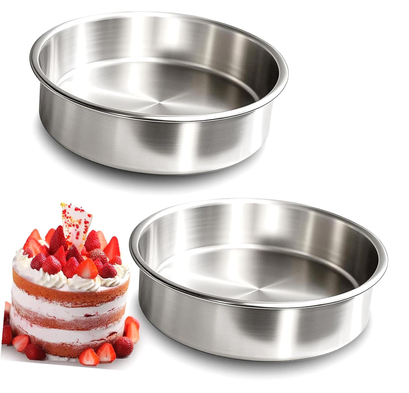 BESTKITTY Set of 2, 8 Inch Round Cake Pans, Stainless Steel Baking ...