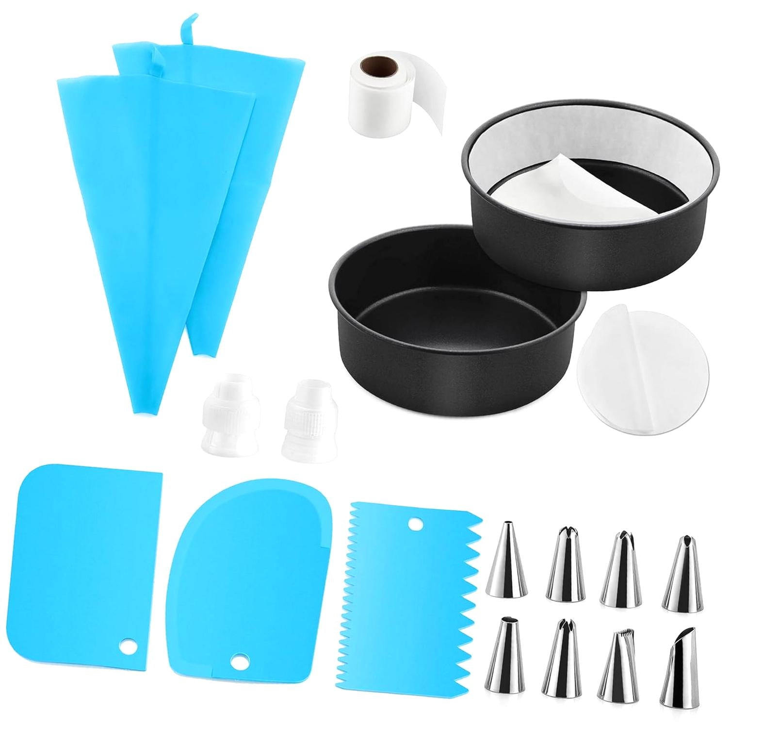 BESTKITTY Set of 2 Nonstick 6-Inch Cake Pans with Piping Bags and ...