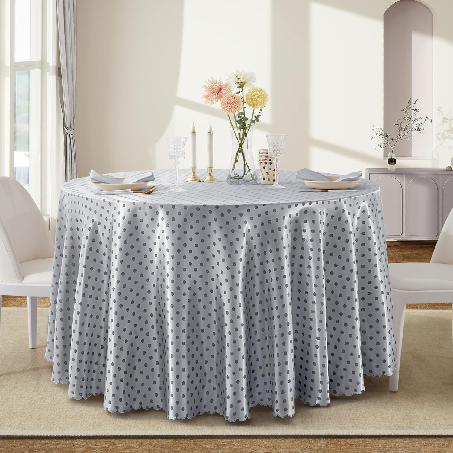 BESTKITTY Silver&Gray Polka Dot Satin Table Cloth 60 x 60 Ines,Silver ...