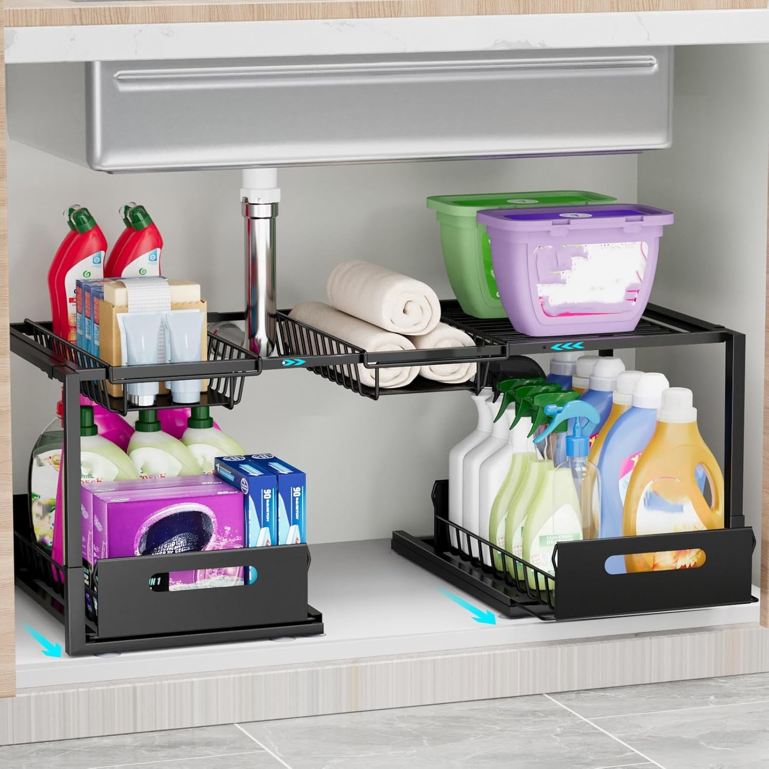 BESTKITTY Under Sink Organizers and Storage,2-Tier Metal Pull Out ...
