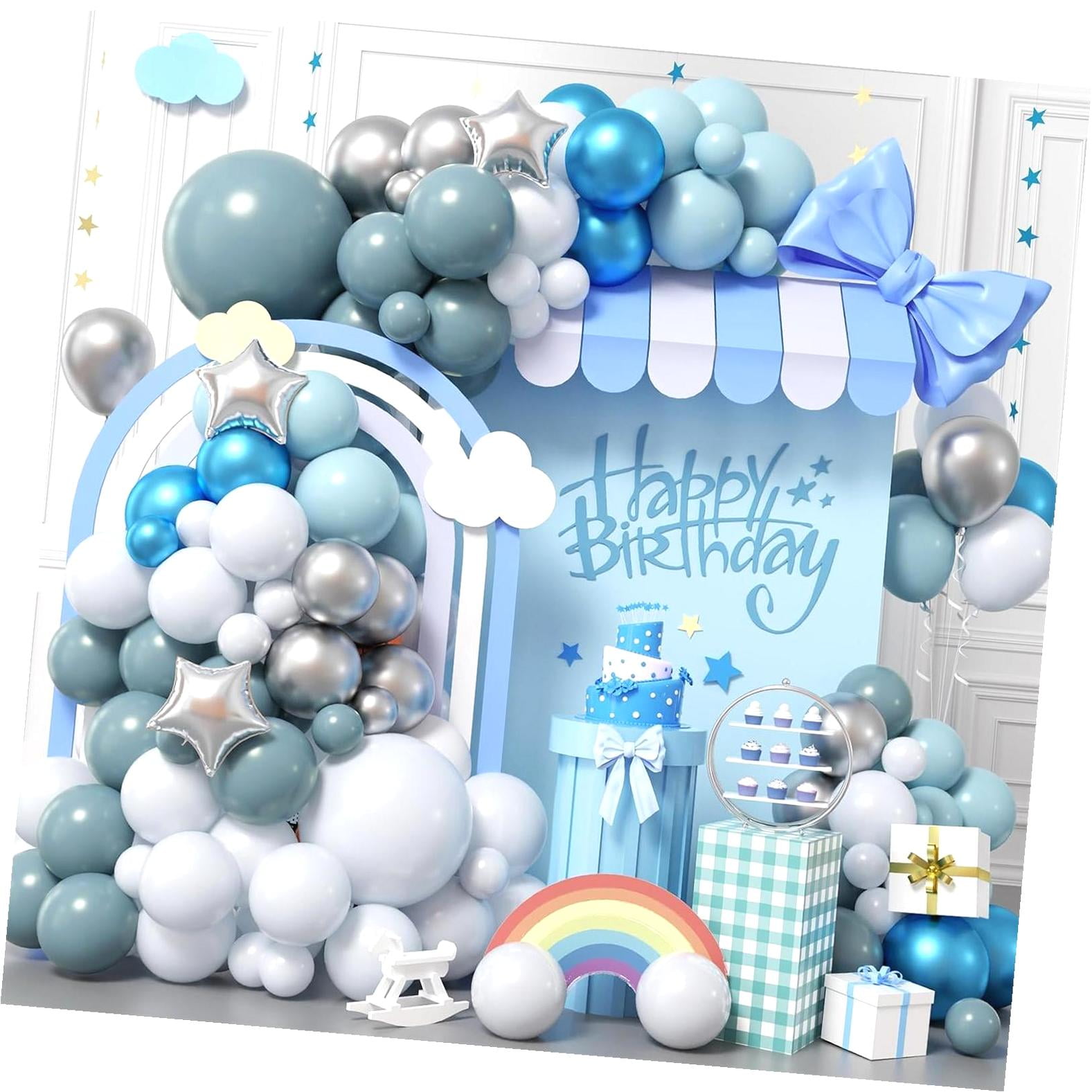 BESTKITTY Sky Blue Balloon Arch Set, Ocean Blue Metallic Silver ...