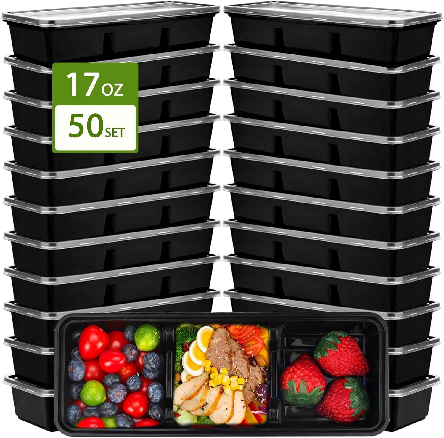 BESTKITTY Small Meal Prep Containers 3 Compartments with Lids ...