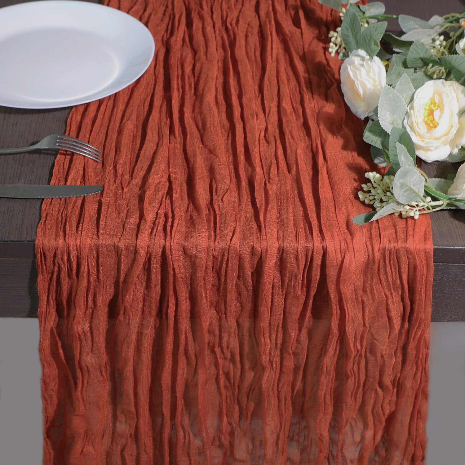 BESTKITTY Snowdom 13Ft Terracotta eesecloth Table Runner, 160in Long ...