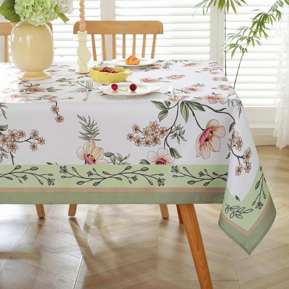 BESTKITTY Sp Summer erry Blossom Pattern Sage Green Tablecloth ...