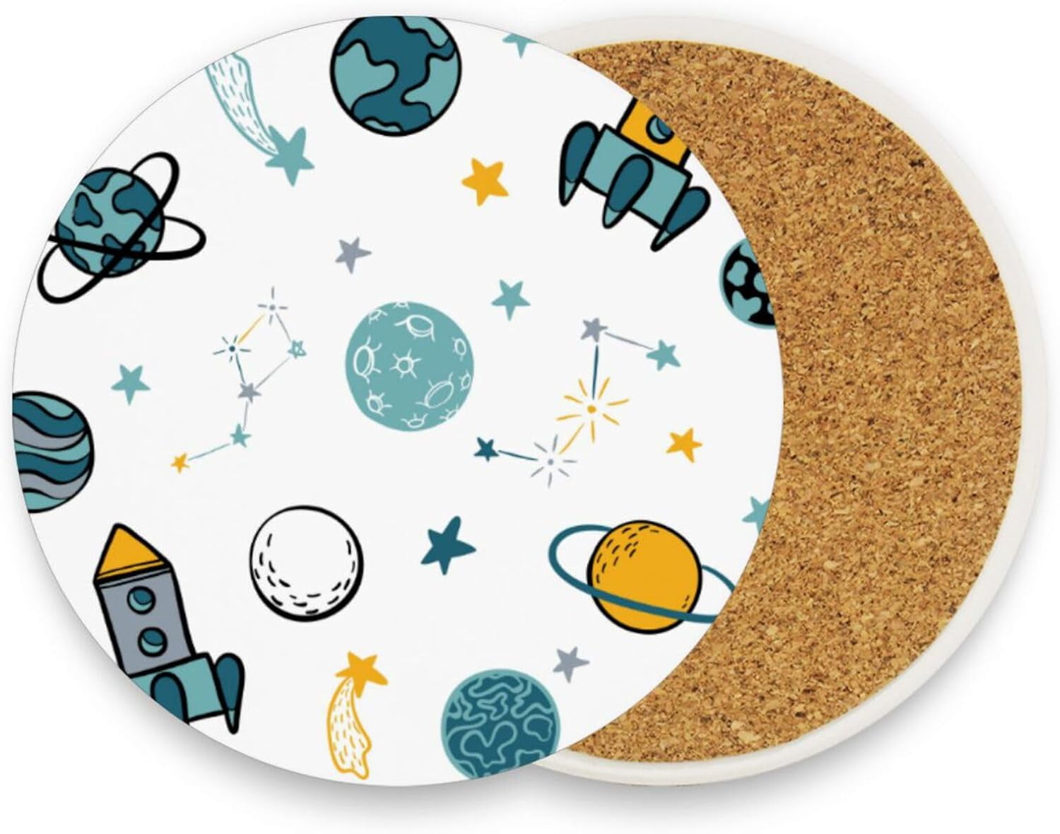 BESTKITTY Space Rockets Drink Coasters Set of 2, Absorbent Round ...