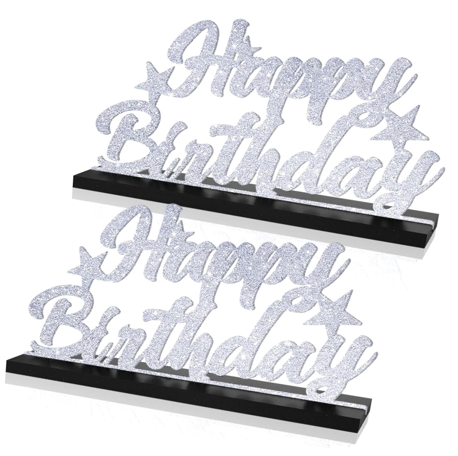 BESTKITTY Sparkling Silver "Happy Birthday" Sign Table Centerpieces for ...