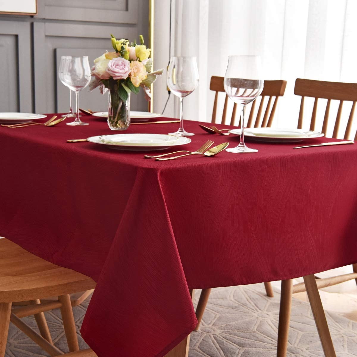 BESTKITTY Square Tablecloths Swirl Design Spillof Wrinkle Free Heavy ...